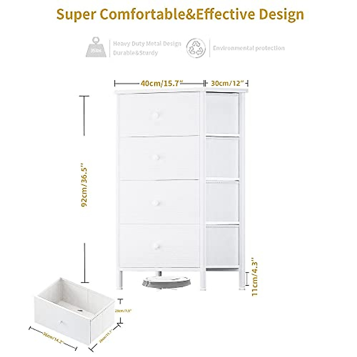 KAI-ROAD White Dresser for Bedroom 4 Drawer Dressers & Chests of Drawers Small Dresser Organizer Fabric Storage Tower for Closet Kids and Adult Modern