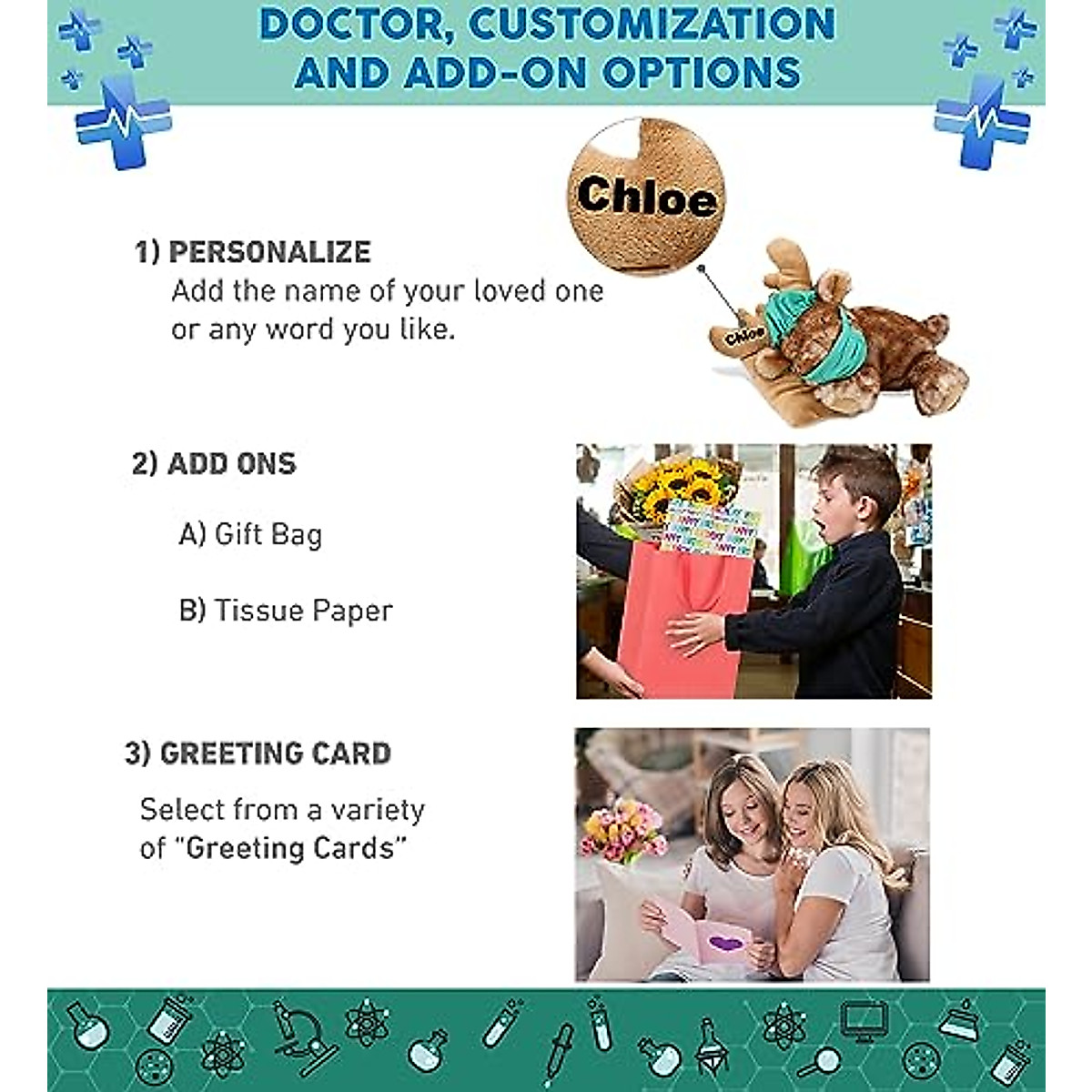 DolliBu Sleeping Moose with Pillow Doctor Plush Toy - Super Soft Moose Doctor Stuffed Animal Dress Up with Scrub Cap and Face Mask Outfit - Fluffy Doctor Toy Plush Gift with Personalization - 10 Inch