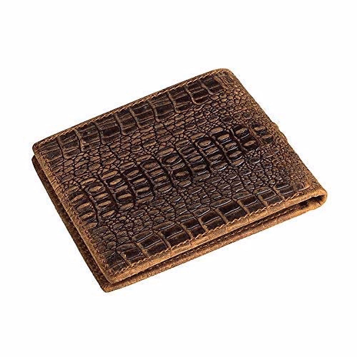 HRS Crocodiile Wallets for Men- Ultra Slim Genuine Leather Mens Bifold Wallet Vintage Personal with Alligator Embossed