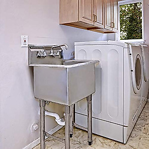 DuraSteel Small Commercial Slop Sink - 18" x 18" Inner Prep Sink - Single Bowl Stainless Steel Utility Sink with No Lead Faucet - CEC & NSF Certified - For Restaurant, Kitchen, Laundry, Garage