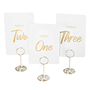 Table Numbers 1-30 Gold Set | Wedding Table Number Seating Cards, Golden Metal Holder Stands and Storage Box