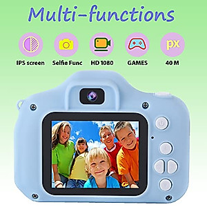 SVZIX Children's Digital Camera, Mini Dual Camera Rechargeable Children's Camera Gift, 3 to 9 Age Kids,8 Million high-Definition Video 2-inch Outdoor Game Screen (32GB Card/Blue)