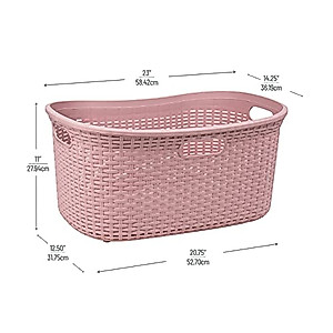Mind Reader Basket Collection, Laundry Basket, 40 Liter (10kg/22lbs) Capacity, Cut Out Handles, Ventilated, Pink