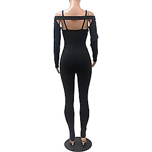 Uni Clau Women's Sexy See Through Jumpsuit Sheer Mesh Hollow Out Criss Cross Bodycon Jumpsuits One Piece Club Rompers Black XL