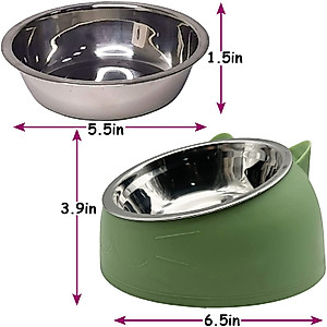 PINVNBY 2PCS Raised Cat Bowl Tilted 15° Slanted Elevated Bulldog Feeder Non-Spill Dog Kitten Food Dish Anti-Slip Detachable Pet Stainless Steel Slope Base for Small Pets Blue&Green