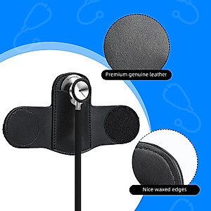 Leather Stethoscope Holder Hip Clip - Black Stethoscope Holster with Inner Pocket & Velcro Closure for Doctors/Nurses/Scrubs/EMT