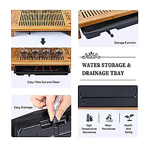 Ufine Bamboo Tea Tray 19.7 inch Large Tea Serving Tray with Water Storage Drainage Chinese Gongfu Tea Table Gift Set Home Office