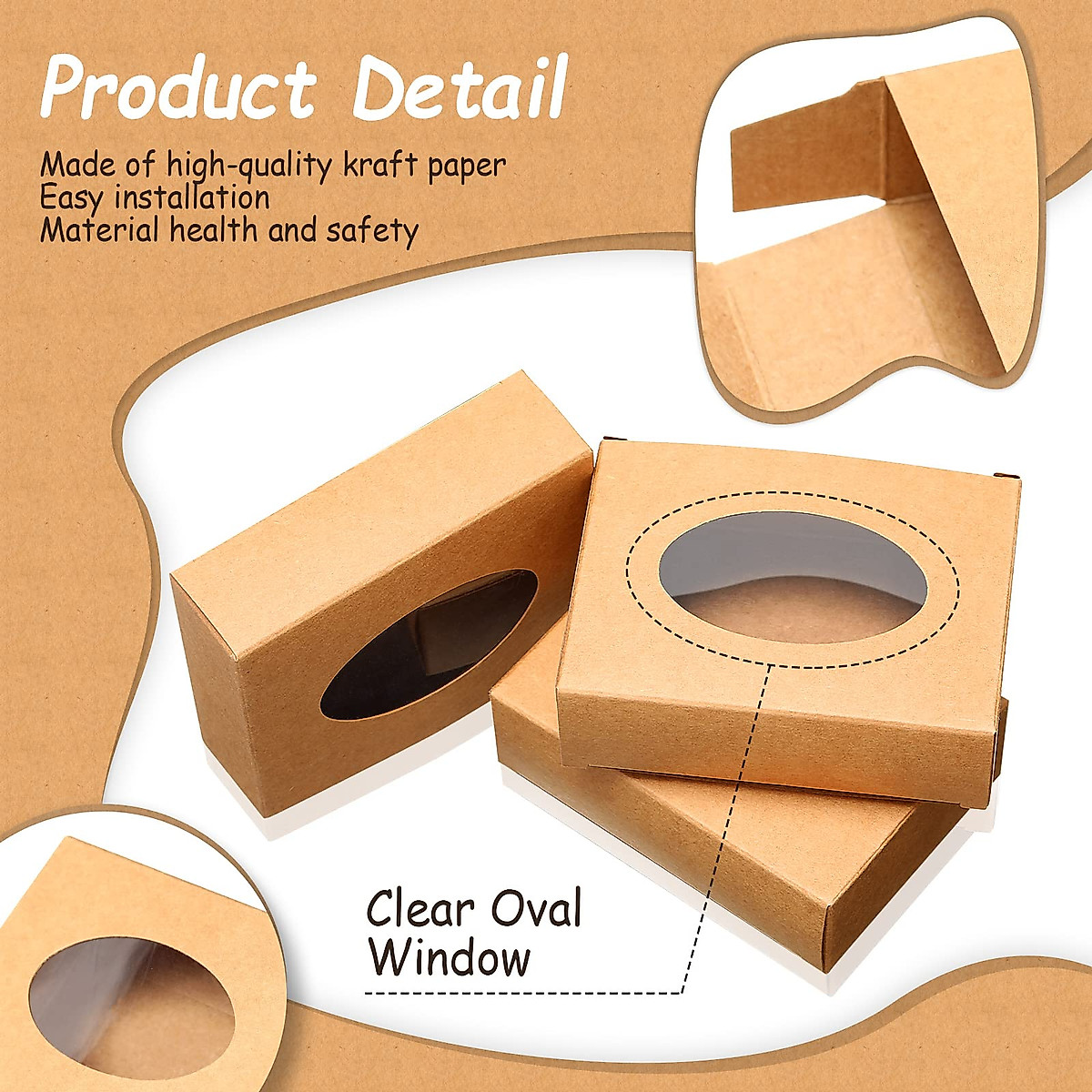 Spakon 30 Pcs Soap Boxes for Homemade Soap, 3.78 x 2.76 x 1.18'' Soap Box with Window, 4 Colors Kraft Soap Packaging Boxes Supplies Soap Making for Bakery Candy(Brown)