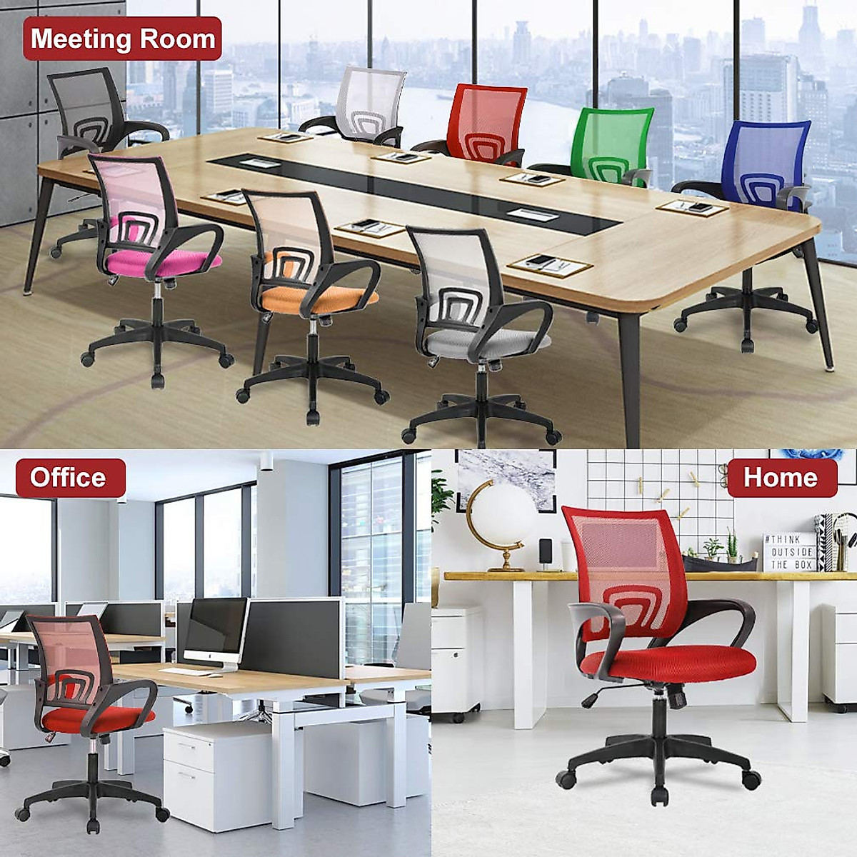 Home Mesh Office Chair Ergonomic Desk Chair Mid Back Computer Chair Task Rolling Swivel Chair with Lumbar Support Arms Modern Executive Adjustable Chair for Girl Adults Women(Red)