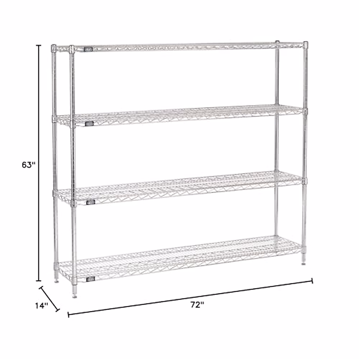 Nexel 14" x 72" x 63", 4 Tier Adjustable Wire Shelving Unit, NSF Listed Commercial Storage Rack, Chrome Finish, leveling feet