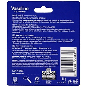 Vaseline Lip Therapy Care Aloe Fresh, Fast-Acting Nourishment, Ideal for Chapped, Dry, Cracked, or Damaged Lips, Lip Balm, 4-Pack, 0.16 Oz Each