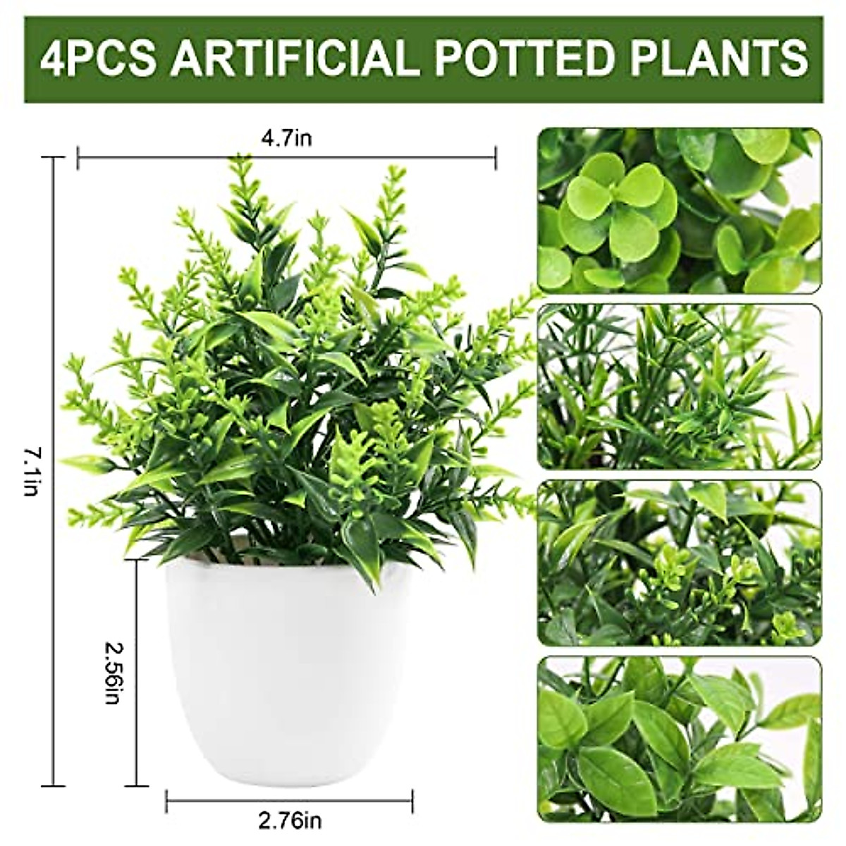 Der Rose Faux Plants Indoor, 4 Packs Small Fake Plants Mini Artificial Plants in Pots for Home Office Shelf Farmhouse Bathroom Decor