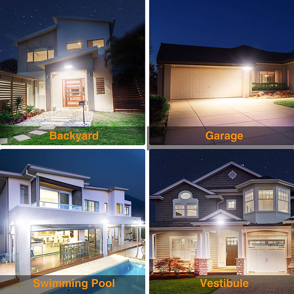 Onforu 2 Pack 60W Flood Lights Outdoor, 6000LM LED Flood Light Outdoor Switch Controlled, IP65 Waterproof Outdoor Flood Light Fixture with 3 Adjustable Heads, 6500K Security Light for Eave Garden Yard