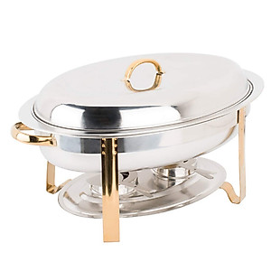 3 PACK Deluxe 6 Qt Gold Stainless Steel Oval Chafer Chafing Dish Set Full Size