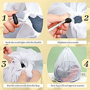 Fine Mesh Laundry Bag with Drawstring White Heavy Duty Mesh Bag Machine Washable Sheet Drawstring Bag Net Wash Bag Laundry Washing Bag for Delicates College Dorm, X-Large (12 Pcs)