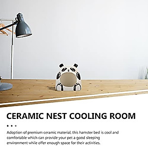 VILLCASE Small Animal Ceramic Critter Bath Hamster Hideout Pet House Panda Shape Hamster Hut Cave Summer Cool Chinchilla Nest Pet Habitat Cage for Dwarf Hamsters Gerbils