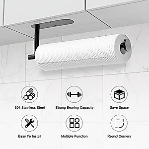 sungwoo Thickened Steel Paper Towel Holders Under Cabinet for Kitchen, Bathroom, SUS304 Stainless Steel Pipe Hanging Paper Towel Rack Wall Mount, Self-Adhesive and Screws, Black