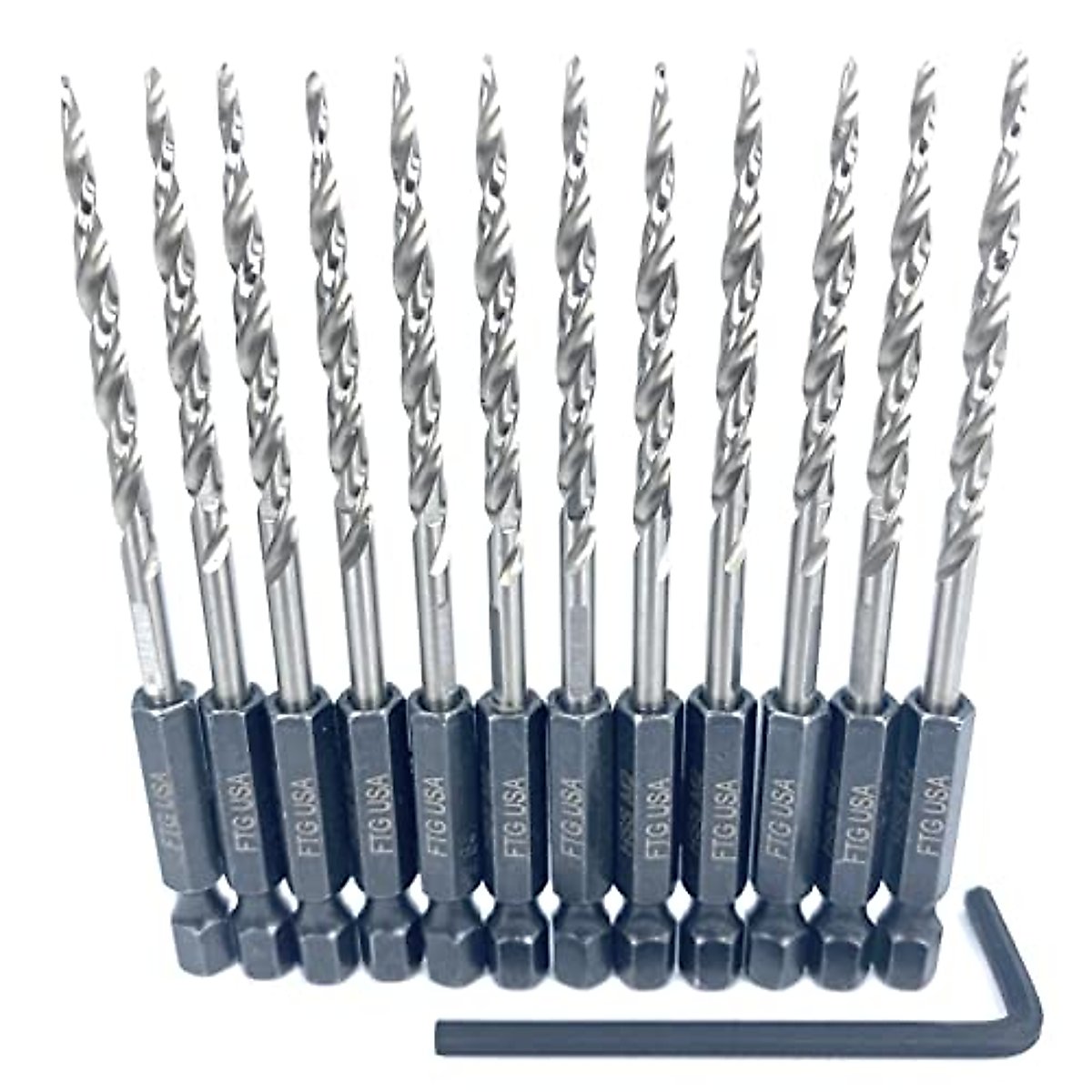 FTG USA Countersink Drill Bit Set 3 Pc #6 (9/64") Wood Countersink Drill Bit Pack Same Size Set with 12 Replacement Bits #6 (9/64") Tapered Countersink Bit, with 1 Hex Wrench,