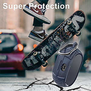 WAMOY Case cover for Jabra Elite 7 Pro | Elite 7 Active case Carbon fiber pattern Thickened TPU Anti-Drop Protective cover with Hook (Deep Blue)