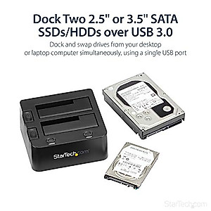 StarTech.com Dual-Bay USB 3.0 To SATA Hard Drive Docking Station, USB Hard Drive Dock, External 2.5/3.5" SATA I/II/III, SSD/HDD Docking Station, Hot-Swap Hard Drive Bay, Top-Loading (SDOCK2U33),Black