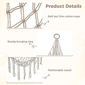 Homaisson 59'' Stuffed Animal Toy Hammock with Hooks, Corner Hanging Net, Macrame Large Corner Mesh Toy Storage, Toy Hammock Organizer, Plush Animal Display Holder