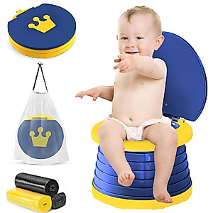 Travel Potty for Toddlers, Portable Potty for Toddlers Foldable Kids Training Toilet Seat for Boys Girls Baby Carry Potty Children Car Potty Chair for Camping Park with 3 Rolls Bag(Blue)