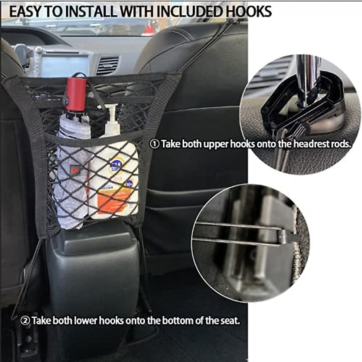 Dog Car Net Barrier with Auto Safety Mesh Organizer Baby Stretchable Storage Bag Between Seats Universal for Cars, SUVs -Easy Install,Safer to Drive with Children and Pets… (3 Layers)