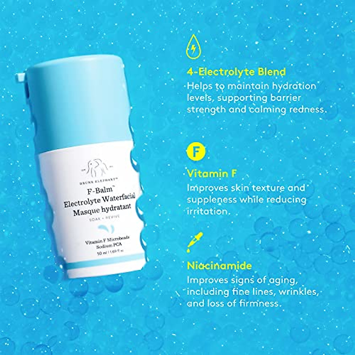 Drunk Elephant F-Balm Electrolyte Waterfacial. Quenching and Strengthening Overnight Mask.