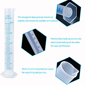 6Pack Plastic Graduated Cylinder 250 ml Transparent Measuring Cylinder Set, Science Measuring Test Tube Flask, Graduated Cylinder Beaker with 2-Sided Marking & Pour Spout for Home and School Science