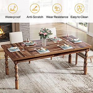 Tribesigns 62” Farmhouse Dining Table for 4-6 People, Large Rectangle Kitchen Table, Dinner Table Kitchen & Dining Room Furniture with Carved Turned Legs