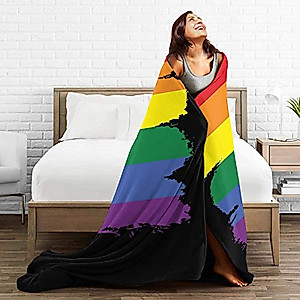 HOMNY Colorful Rainbow Gay Pride Flannel Fleece Blanket Ultra Soft 380 GSM Lightweight Microfiber Blanket All-Season Anti-Static Warm Thick Throw Blanket for Sofa Couch Bed