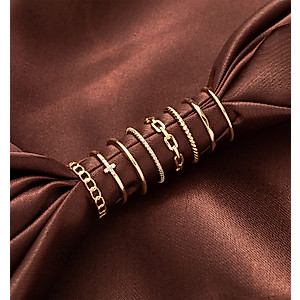 TOBENY 8PCS 14K Gold Plated Stacking Rings for Women Gold Silver Knuckle Stackable Rings Size 4 to Size 11 1.5mm/2mm/3.8mm Eternity Wedding Band Rings