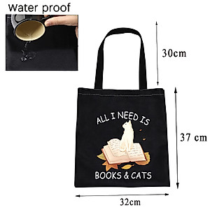 CMNIM All I Need is Books and Cats Book Lover Gifts Tote Bag Funny Reader Gifts for Cat Lover Tote Bag Librarian Bookworm Gifts (cat and book tote bag)