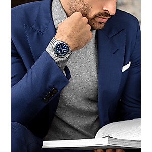 Stuhrling Original Men's Watches Pro Dive Watch Sports Watch with 42 MM Case Blue Dial Stainless Steel Silver Bracelet Diving Watch for Men (Blue)