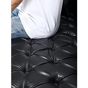 Morden Fort Chesterfield Sofa Faux Leather Loveseat, Luxurious 69" W Tufted Upholstered Loveseat Faux Leather Couch Furniture with Pillows, Wooden Leg for Living Room, Bedroom (Black)