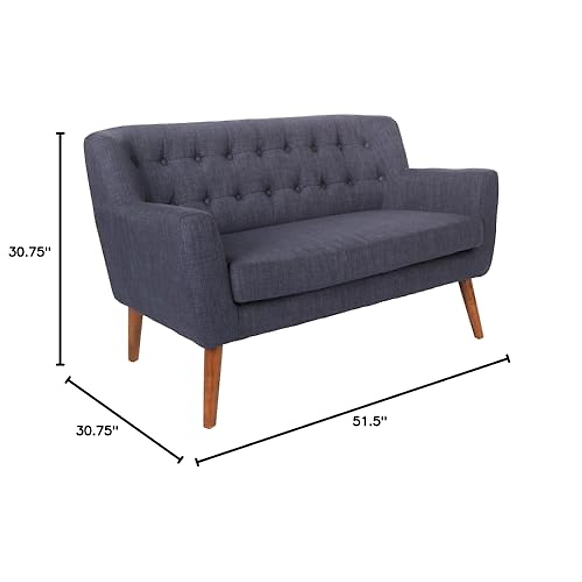 AVENUE•SIX OSP Home Furnishings Mill Lane Mid-Century Modern Loveseat with Button Tufted Design and Spring Cushion Support, Navy Blue Fabric