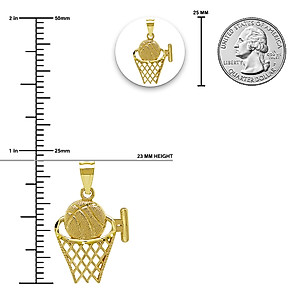 Gold Basketball Hoop Charm Pendant - 10 Karat Gold - Sports Jewelry - Basketball Team Jewelry (Style 4)