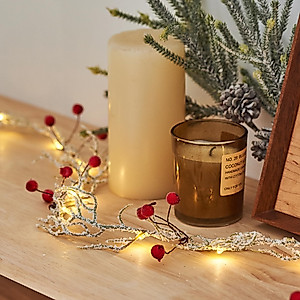 MIYA LIFE Snow Garland with Red Berry White Christmas Garland with Lights Battery Operated - Christmas Garland for Mantle Twig Garland for Christmas Tree Decorations