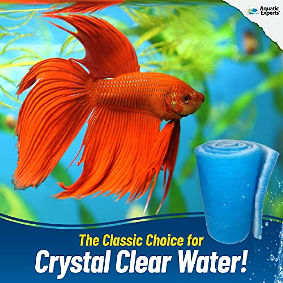 Aquatic Experts Classic Bonded Aquarium Filter Pad -12 Inches by 72 Inches by .75 Inch - Blue and White Aquarium Filter Media Roll Bulk Can Be Cut to Fit Most Filters, Made in USA