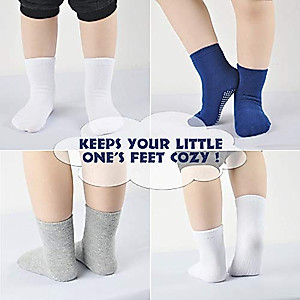 EPEIUS Baby Anti Slip Crew Socks 12 Pack with Grips for Toddlers Little Boys Girls Infants Kids Non Skid Value Pack,12-36 Months Black/White/Grey/Blue