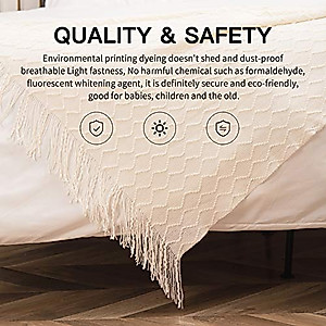 SPAOMY Throw Blanket, Knit Blanket with Tassels, Textured Cozy Lightweight Decorative Throw Blanket for Couch, Bed, Sofa, Travel- All Seasons (50x60 Inch, Beige)