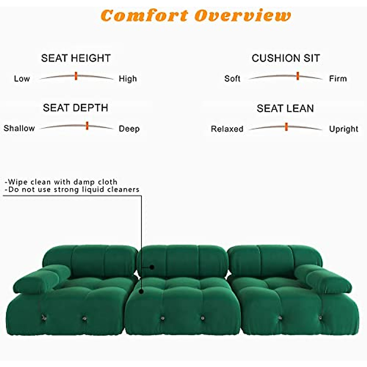 JACH 104" Convertible Modular Sectional Sofa, Minimalist Mid-Century Velvet Sofas Couches, Luxury Modern 3-Seat Wide Couch Sectional for Living Room Bedroom Office Apartment (Green)
