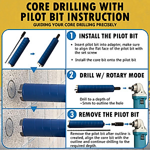 2" Dry Diamond Core Bit for Brick and Block with 5/8"-11 Pilot Bit Adapter, 9.5" Drilling Depth, 5/8"-11 Arbor