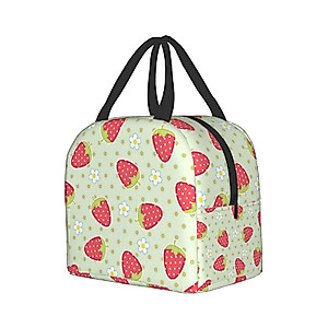 Strawberry Flower Kawaii Lunch Box Travel Bag Picnic Bags Insulated Durable Shopping Bag Back To School Reusable Waterproof Bags For Man Woman Girls Boys