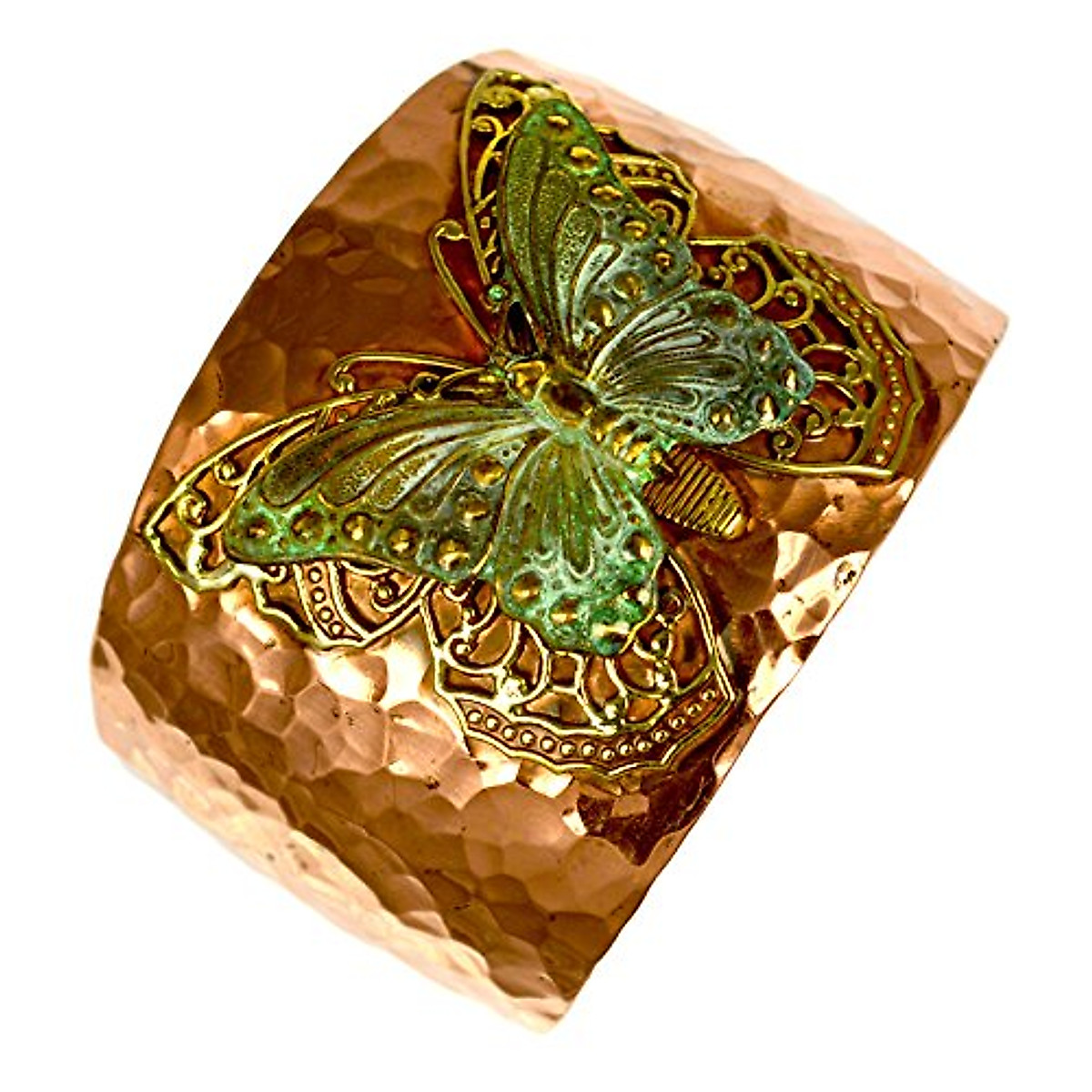 Elaine Coyne Collectible Artwear Forged Copper and Patina Brass Neo-Victorian Butterfly with Filigree Cuff Bracelet