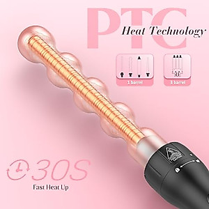 Wand Curling Iron, Curling Wand Set, MOCEMTRY Professional 5 in 1 Hair Curling Hair Iron with Interchangeable Barrels, Instant Heating & Adjustable Temperature, Gift for Women