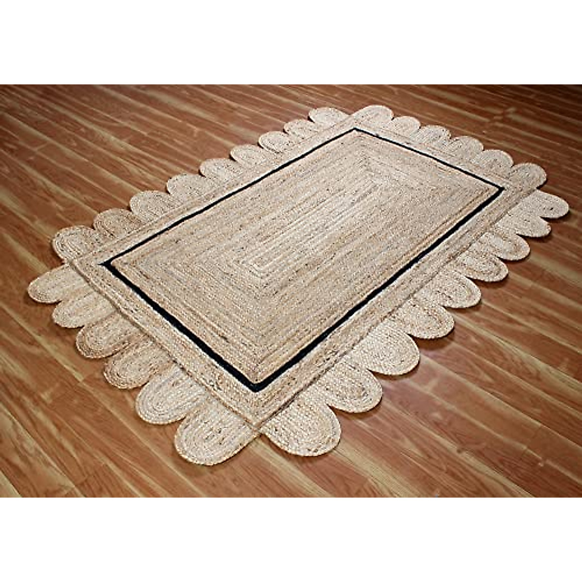 CASAVANI Hand Braided Rag Rug Geometric Beige & Black Jute Rug Best Uses for Hallway Enterway Best Uses for Bedroom,Dining Room,Entertainment Room 4x6 Feet