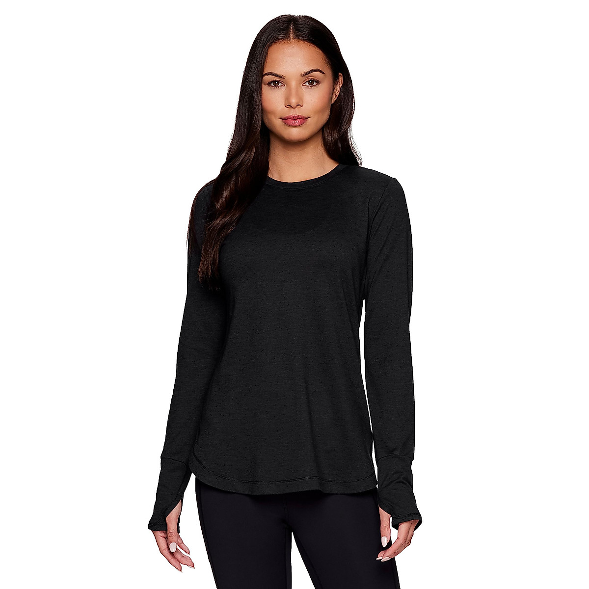 RBX Active Women's Yoga Tunic Super Soft Long Sleeve Crewneck Tee F22 Black Heather XL