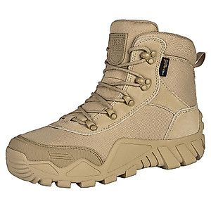 FREE SOLDIER Men's Waterproof Hiking Boots Tactical Work Boots Outdoor Lightweight Military Boots(Tan, US 10)