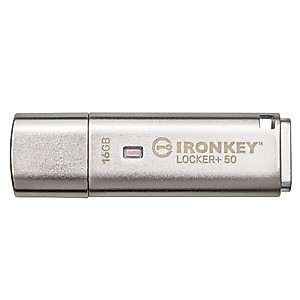 Kingston Ironkey Locker+ 50 16GB Encrypted USB Flash Drive | USB 3.2 Gen 1 | XTS-AES Protection | Multi-Password Security Options | Automatic Cloud Backup | Metal Casing | IKLP50/16GB,Silver